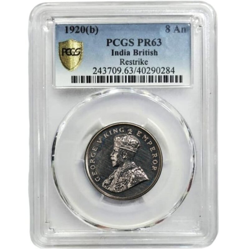 Extremely Rare 8 Anna 1920 B India British PCGS Graded PR63 Restrike ...