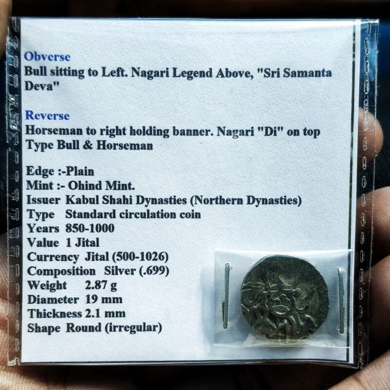 Silver Jital Coin of Samanta Deva of Kabul Shahi Ohinda Dynasty 850 ...