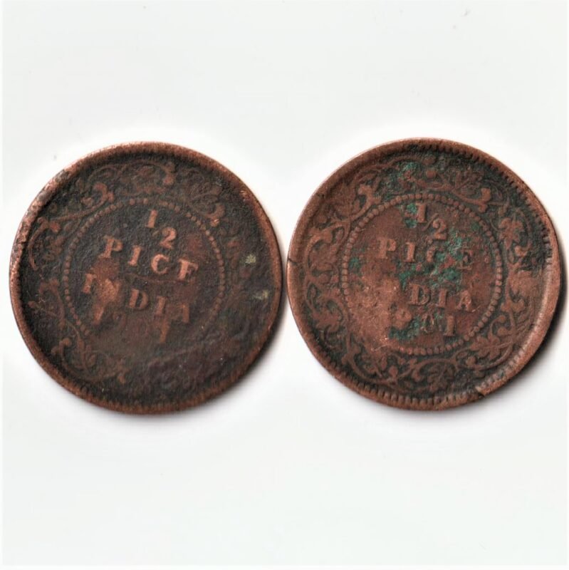 Rare 2 Coins of 1/2 Pice 1901 Victoria Empress Copper British India ...