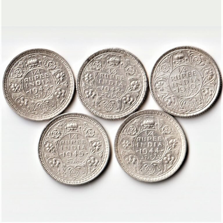 6 Coins Set of Half Rupee of King George VI 1940, 41, 42, 43, 44, 45 ...